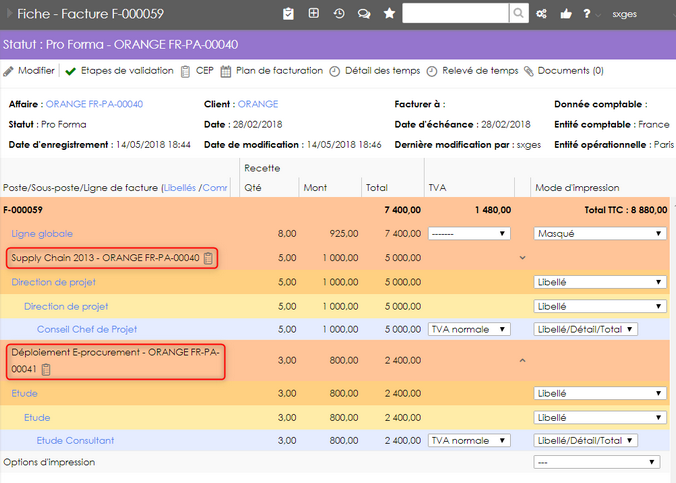 Facturation client > Facturation multi-affaire > Facture multi-affaire